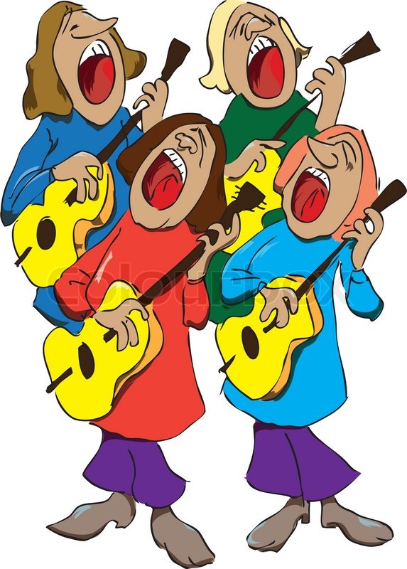 Four singers with guitars organize ... | Stock vector | Colourbox