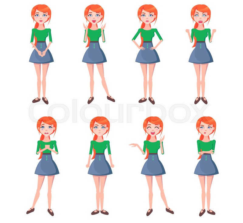 Set of emotions of red-haired girl ... | Stock vector | Colourbox