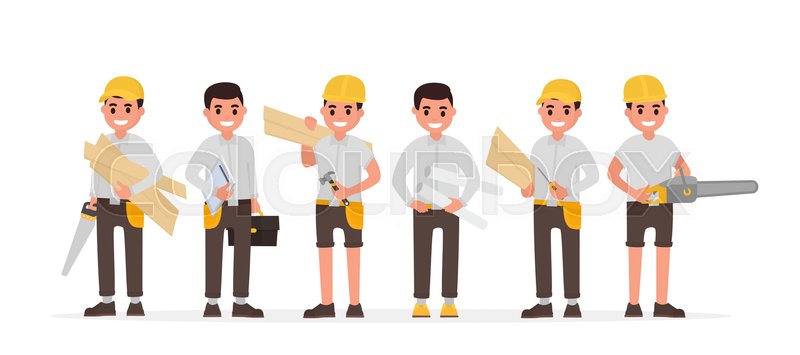 Team of many various carpenters, ... | Stock vector | Colourbox