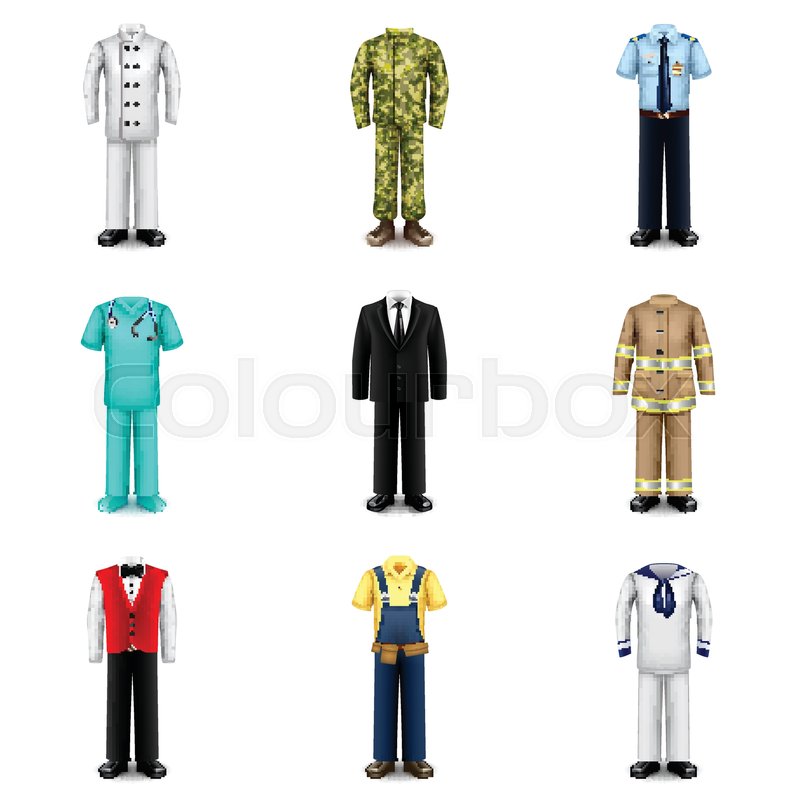 Professions uniforms icons detailed ... | Stock vector | Colourbox