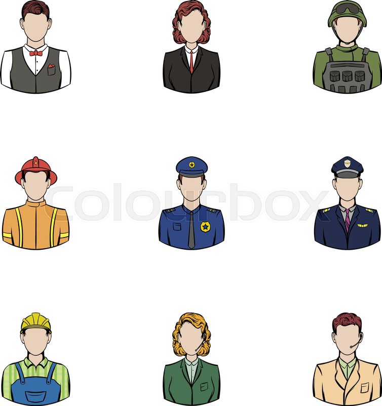 Professional work icons set. Cartoon ... | Stock vector | Colourbox