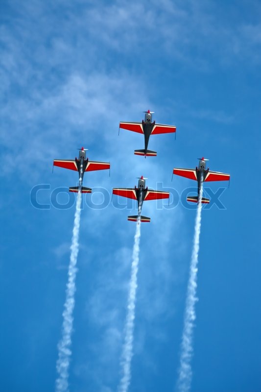 Four airplanes in formation on airshow | Stock image | Colourbox