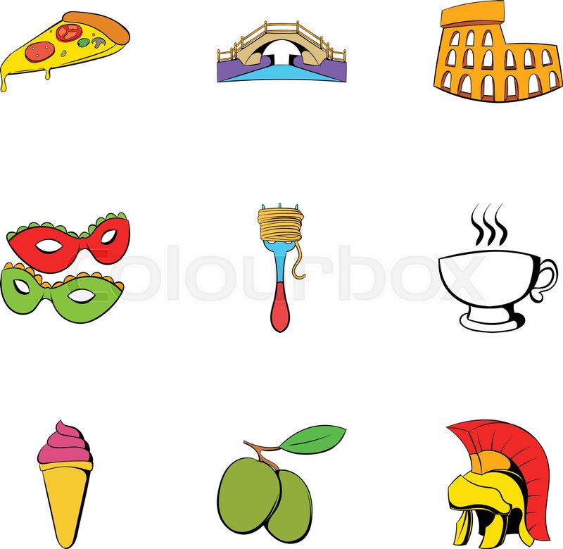 Italy icons set. Cartoon illustration ... | Stock vector | Colourbox