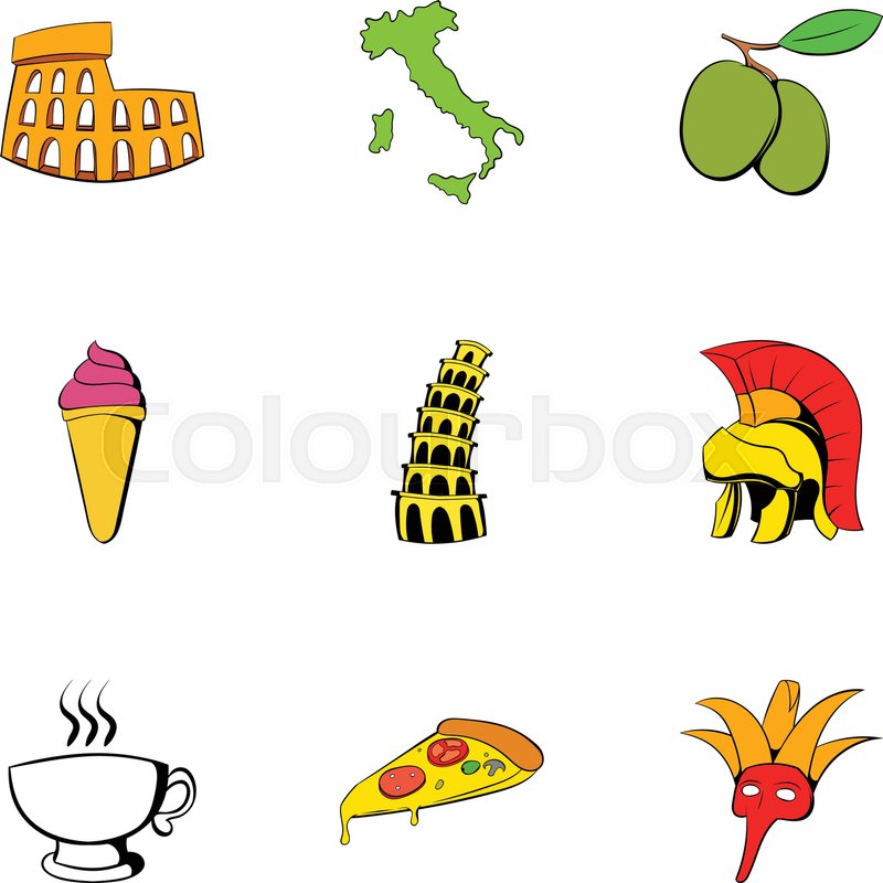 Italians icons set. Cartoon ... | Stock vector | Colourbox