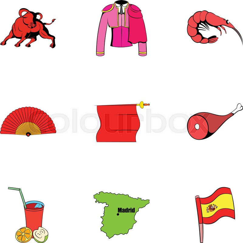 Spanish icons set. Cartoon ... | Stock vector | Colourbox