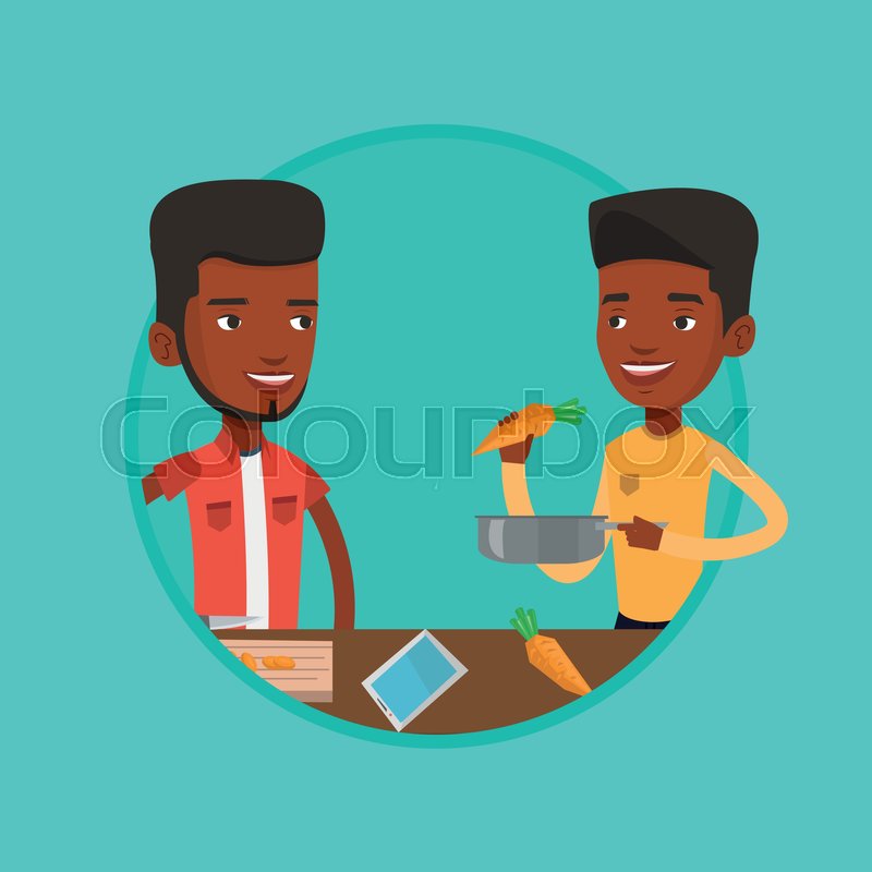 African-american friends cooking ... | Stock vector | Colourbox