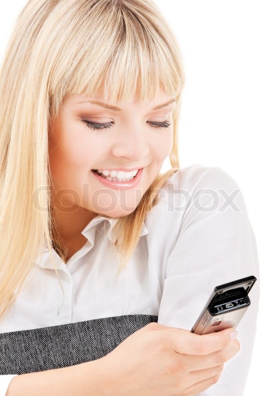 Bild der glücklichen Frau mit Handy | Stock Bild | Colourbox