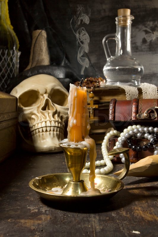Gothic still life with a skull and a ... | Stock image | Colourbox
