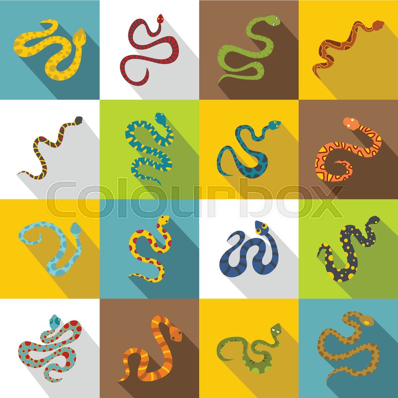 Snake icons set. Flat illustration of ... | Stock vector | Colourbox