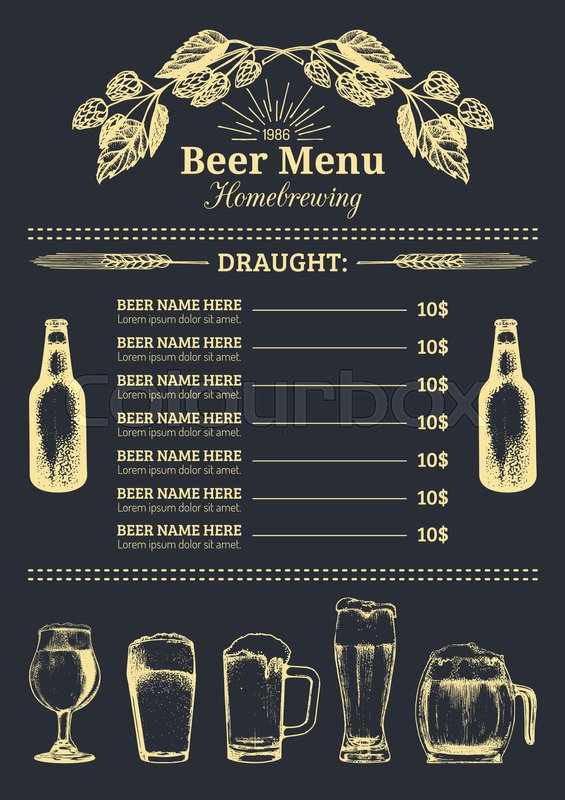 Beer menu design template. Vector bar, ... | Stock Vector | Colourbox