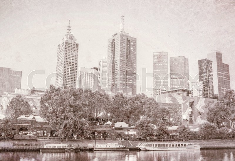 Vintage panorama of Melbourne, ... | Stock Photo | Colourbox