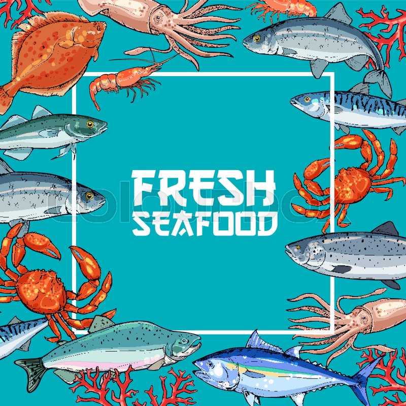 Fresh seafood and fish poster. Crab, ... | Stock vector | Colourbox