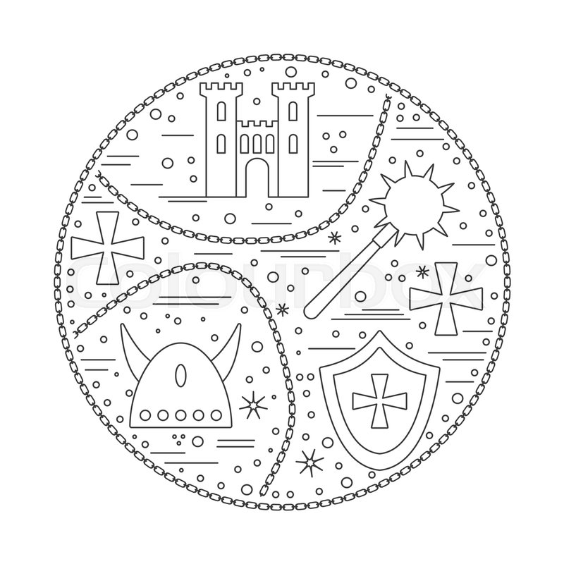 Medieval icons, symbols in round ... | Stock vector | Colourbox