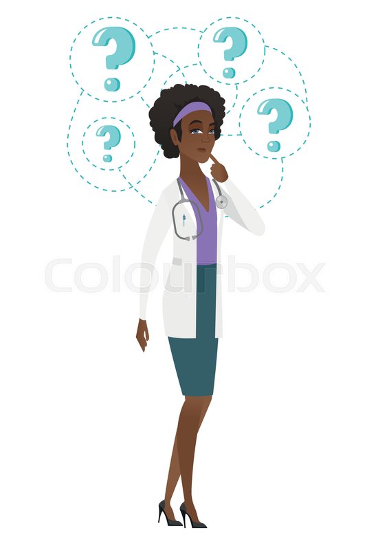 Thinking doctor with question marks. ... | Stock vector | Colourbox
