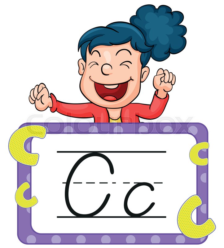 Letter C flashcard with happy girl ... | Stock vector | Colourbox