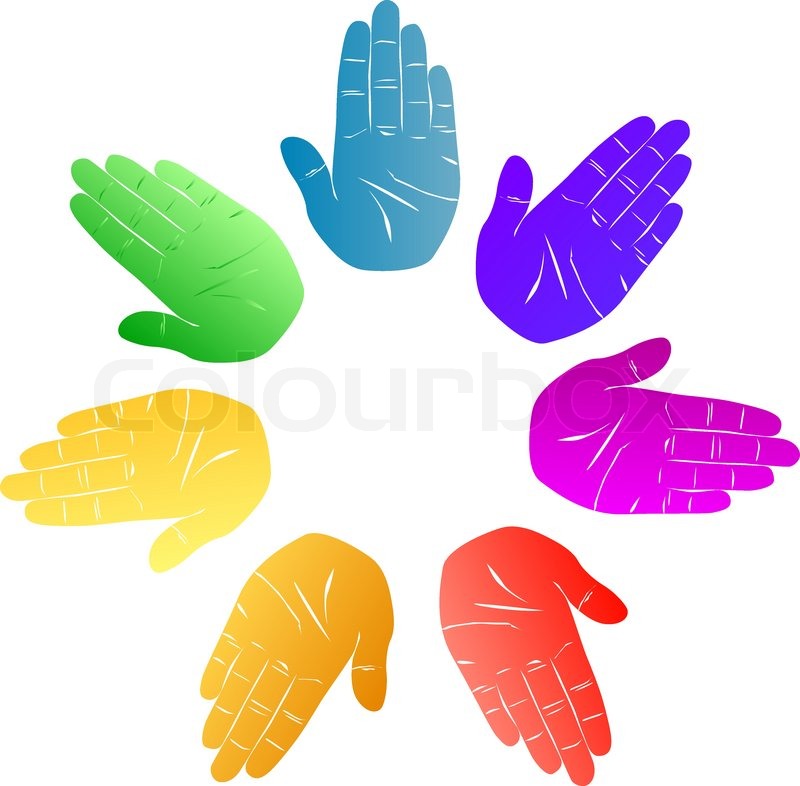 Seven hands in different colours ... | Stock vector | Colourbox