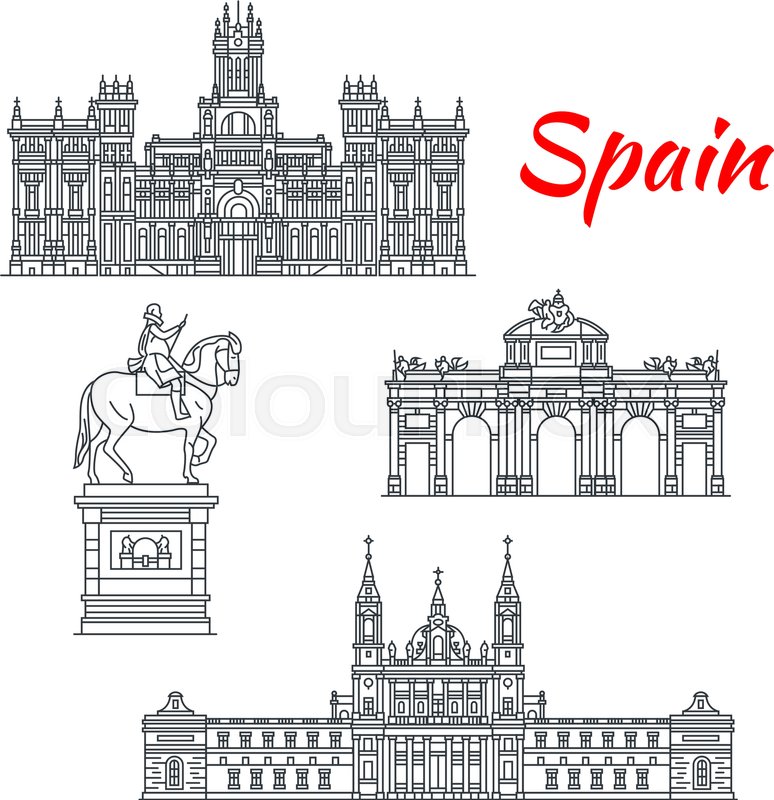 Spain architecture and Spanish famous ... | Stock vector | Colourbox