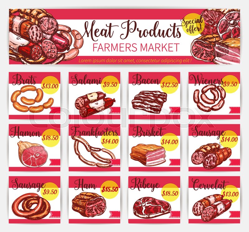 Meat products price cards for butchery ... | Stock vector | Colourbox