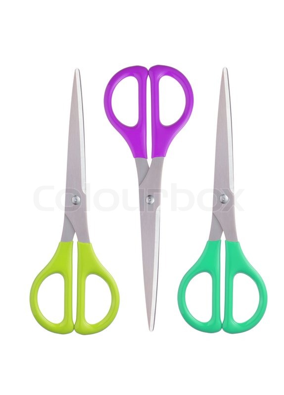 Three scissors isolated on white ... | Stock image | Colourbox