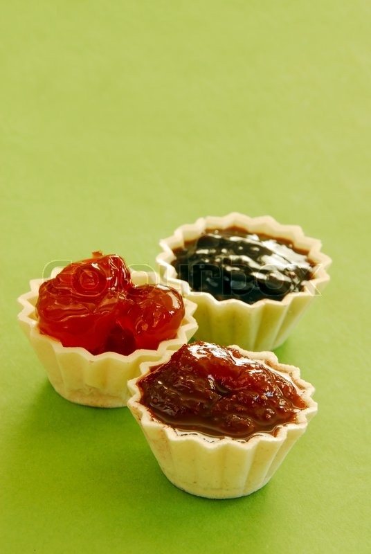 Three kinds of jam in small edible ... | Stock Photo | Colourbox
