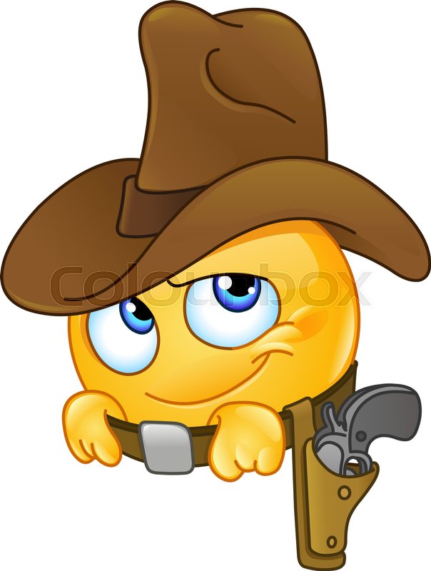 Smiling cowboy emoticon | Stock vector | Colourbox