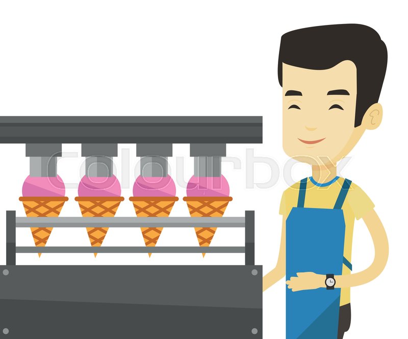 Asian worker of ice cream manufacture. ... | Stock vector | Colourbox