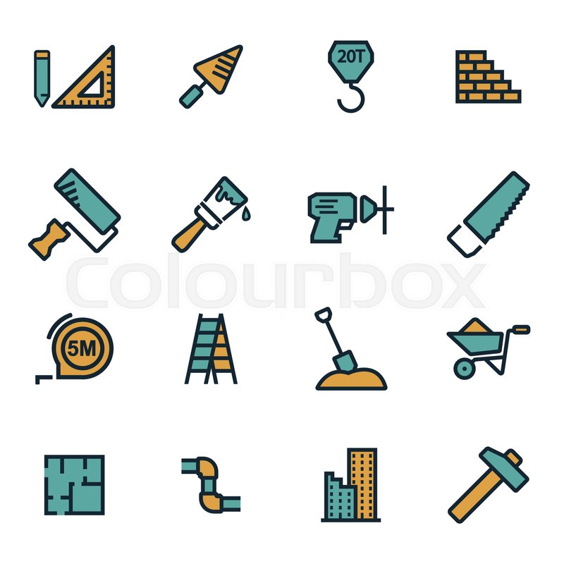 Vector flat construction icons set on ... | Stock vector | Colourbox