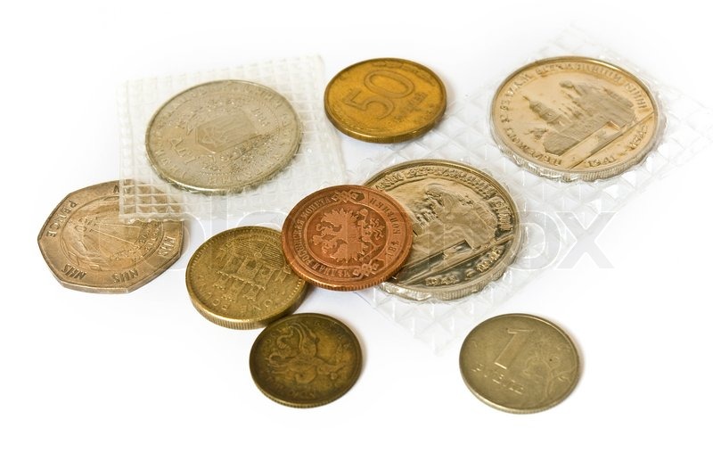 Old coins collection isolated on white ... | Stock image | Colourbox
