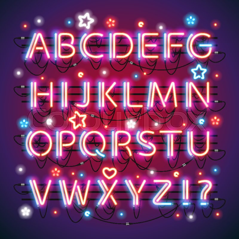 Glowing double neon red blue alphabet ... | Stock vector | Colourbox