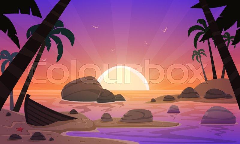 Cartoon Ocean Sunset