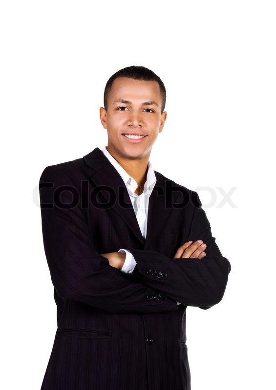 Young successful businessman on a white ... | Stock image | Colourbox