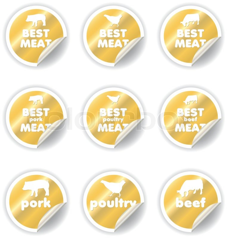 Stickers set - pork, poultry, beef | Stock vector | Colourbox