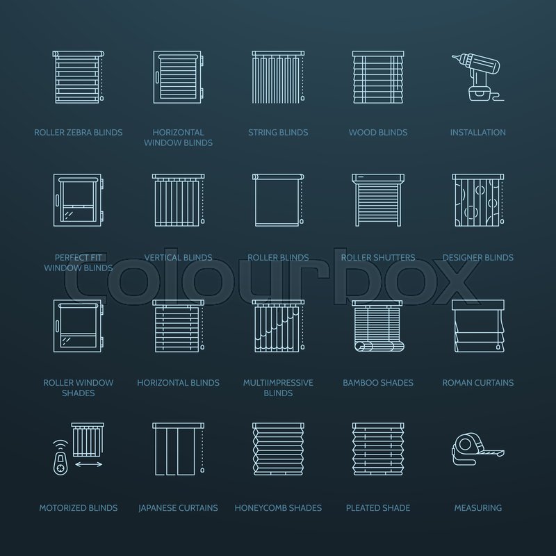 Window blinds, shades line icons. ... | Stock vector | Colourbox