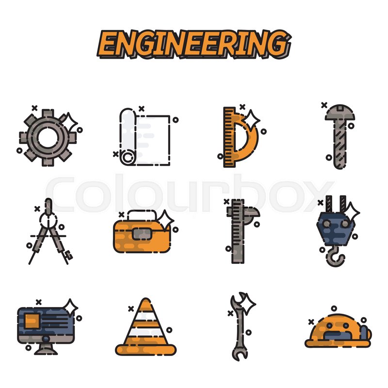 Engineering flat icons set. Vector ... | Stock vector | Colourbox