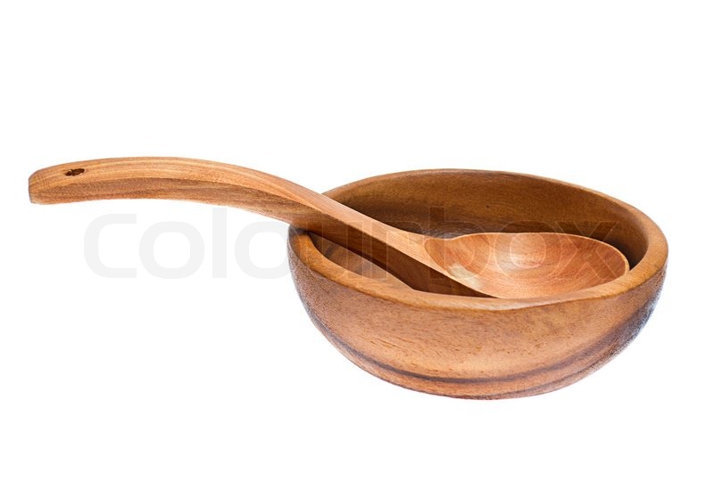 Wooden bowl and spoon isolated on white ... | Stock image | Colourbox