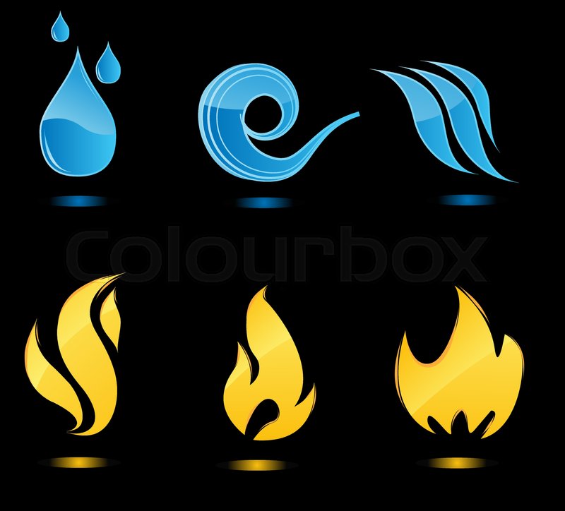 Water and fire glossy icons with ... | Stock vector | Colourbox