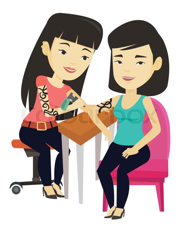 Master tattoo artist makes a tattoo on ... | Stock vector | Colourbox
