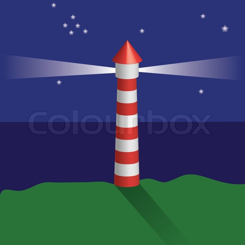 Lighthouse at night, shining stars | Stock vector | Colourbox