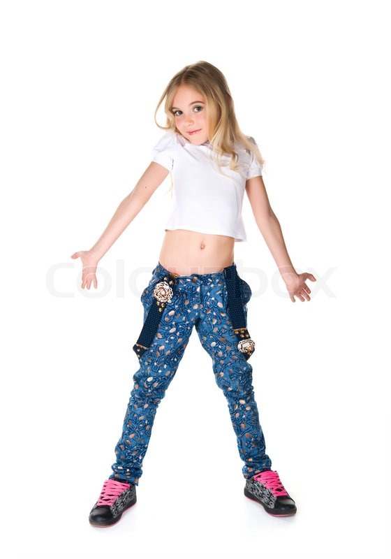 Beautiful little fashion model on white ... | Stock image | Colourbox