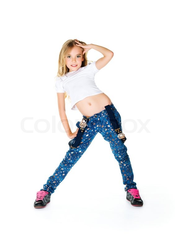 Beautiful little fashion model on white ... | Stock image | Colourbox