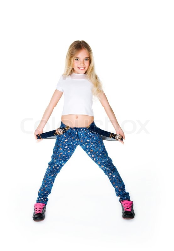 Beautiful little fashion model on white ... | Stock image | Colourbox