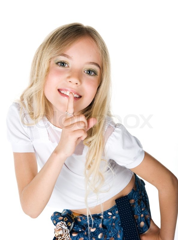 Beautiful little fashion model on white ... | Stock image | Colourbox