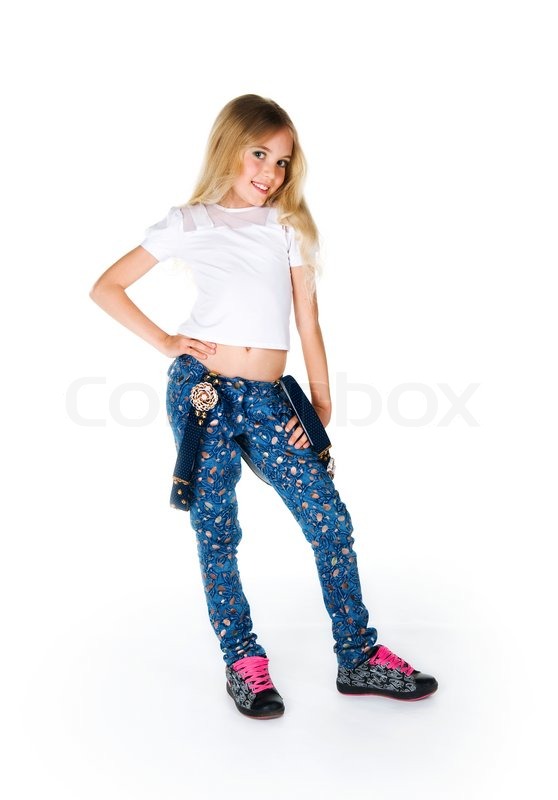 Beautiful little fashion model on white ... | Stock image | Colourbox