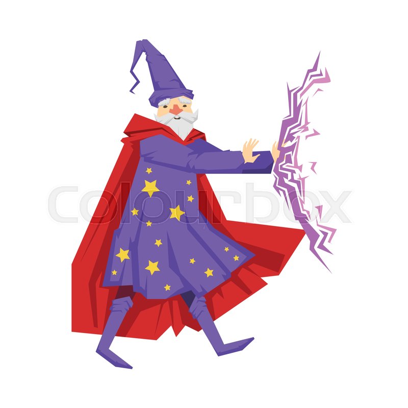 Magician in a purple robe in action. ... | Stock vector | Colourbox
