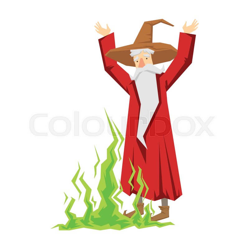 Wizard waving with both hands. ... | Stock vector | Colourbox