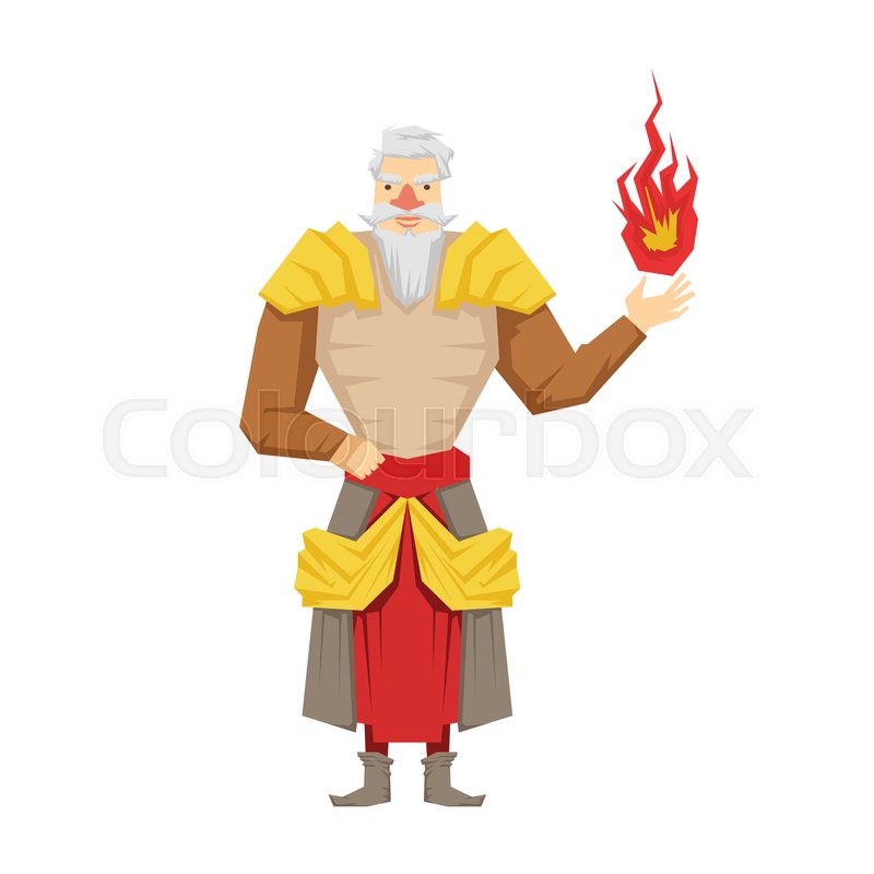 Old bearded wizard holding red magic ... | Stock vector | Colourbox