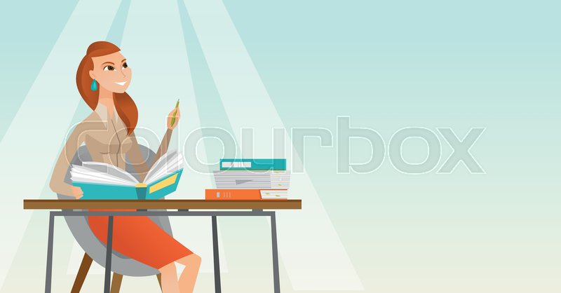 Young caucasian female student sitting ... | Stock vector | Colourbox
