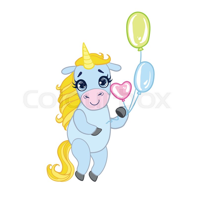 Cartoon light blue lovely unicorn ... | Stock vector | Colourbox
