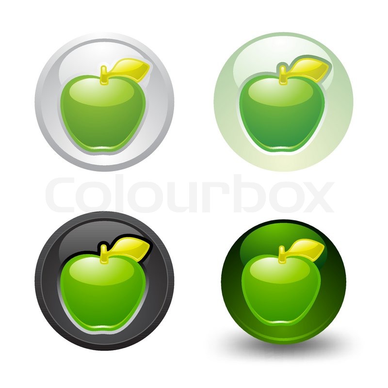 Green Apple button, set, web 20 icons, ... | Stock vector | Colourbox