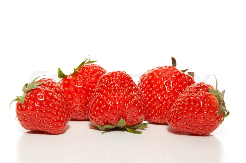 Five strawberries in a row | Stock image | Colourbox